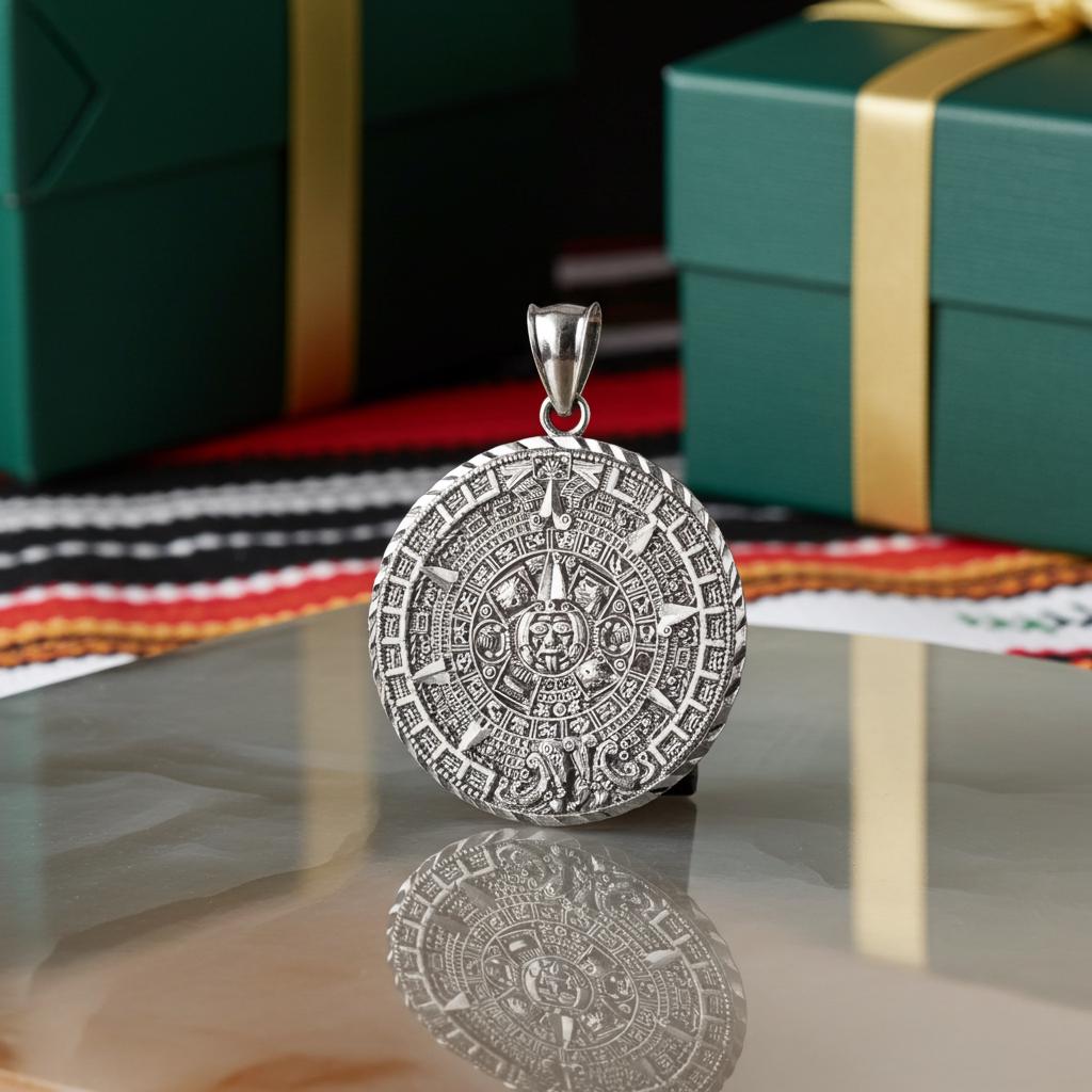Sterling Silver Aztec Mayan Sun Stone Calendar Pendant Necklace ...