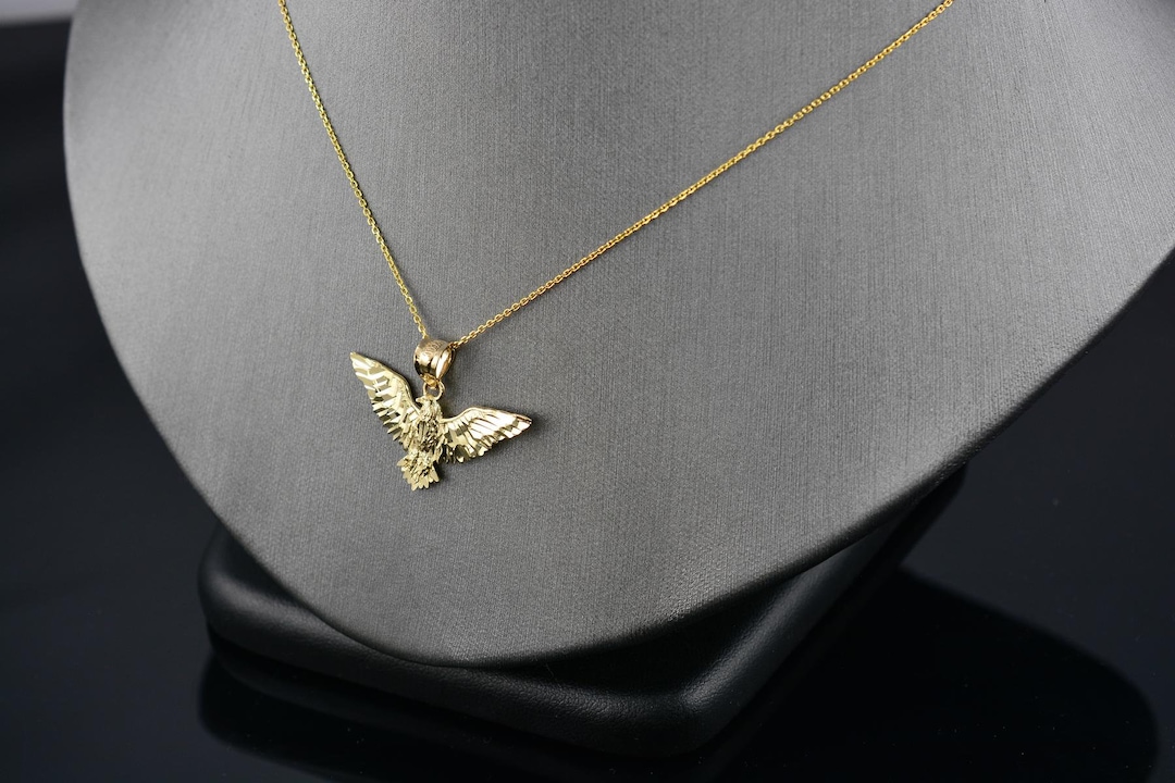 Handcrafted Solid Gold Falcon Pendant: Diamond-cut Eagle Charm - Etsy