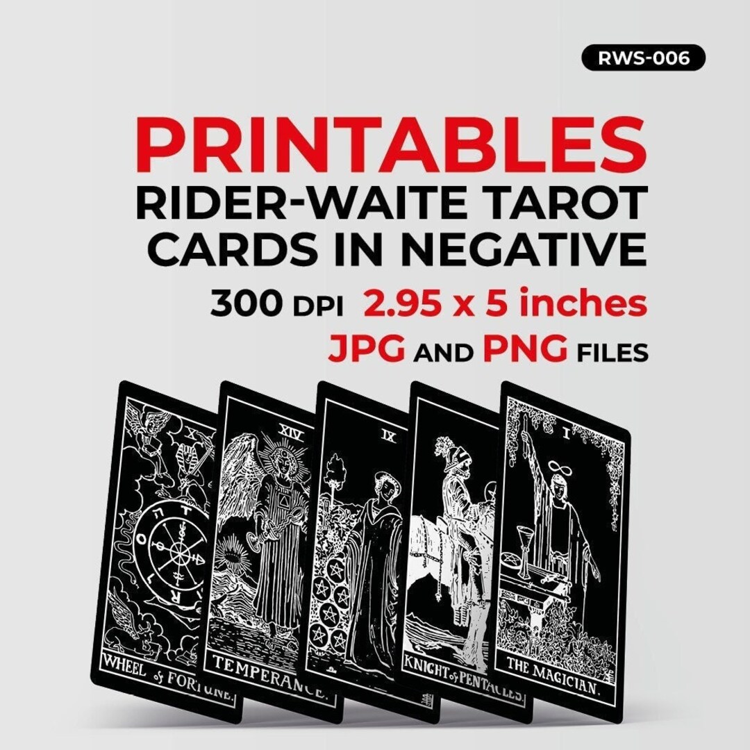 Rider Waite Smith Negative Design Tarot Card Deck Printable, High ...