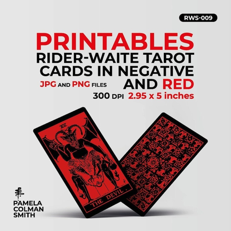 Rider Waite Smith Negative and Red Design Tarot Card Deck Printable ...
