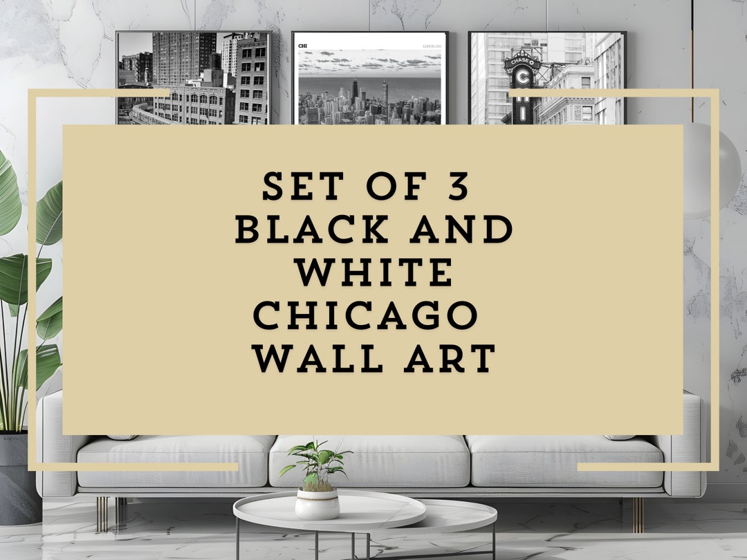Set of 3 Chicago Wall Art | Modern Black and White City Prints ...