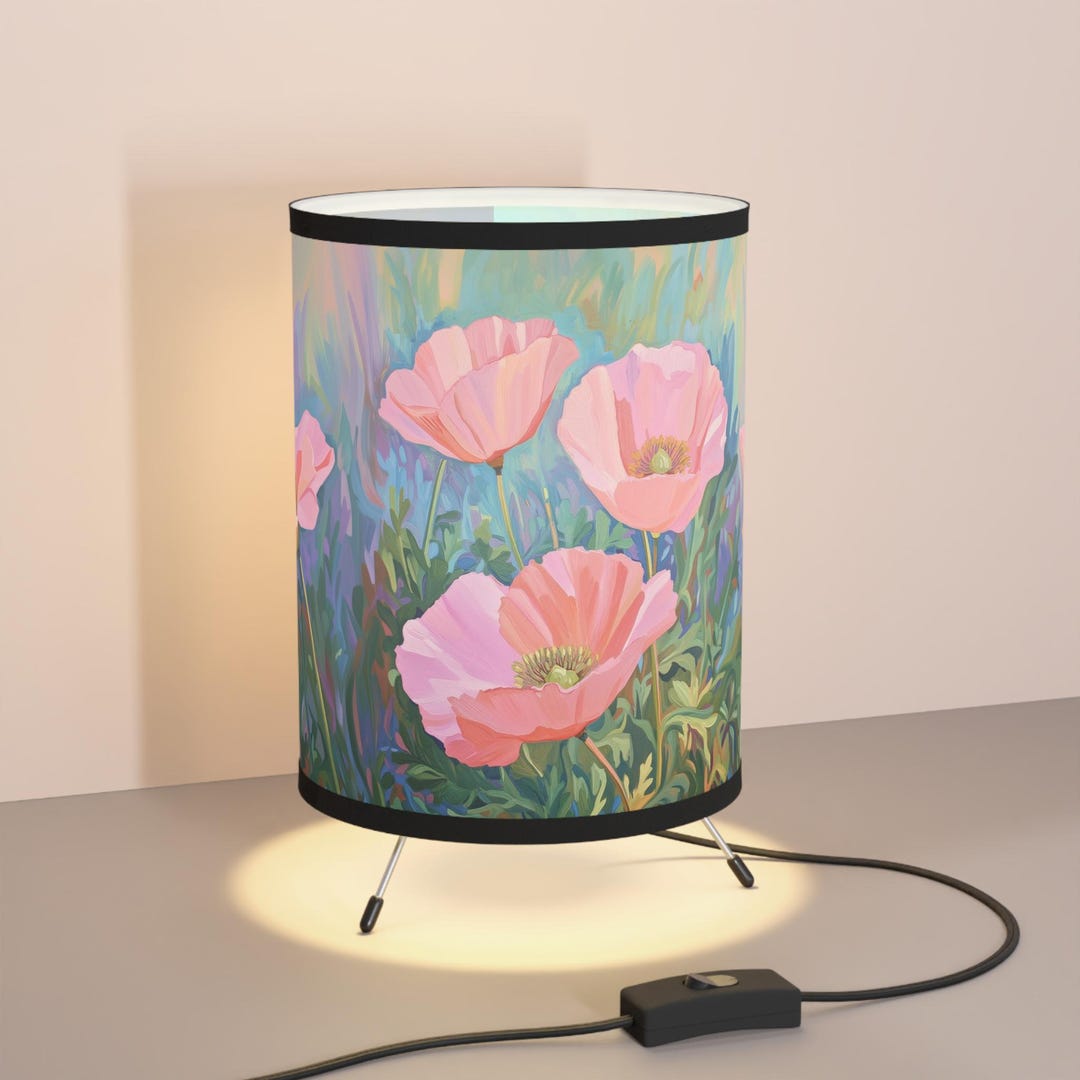 Pink California Poppy Tripod Lamp, Flower Lamp, Poppies Lamp, Bedside ...