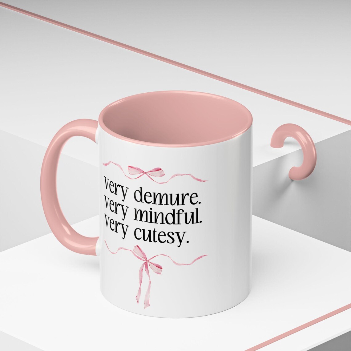 Very Demure Very Mindful Very Cutesy Pink Accent Mug, Girly Roommate ...