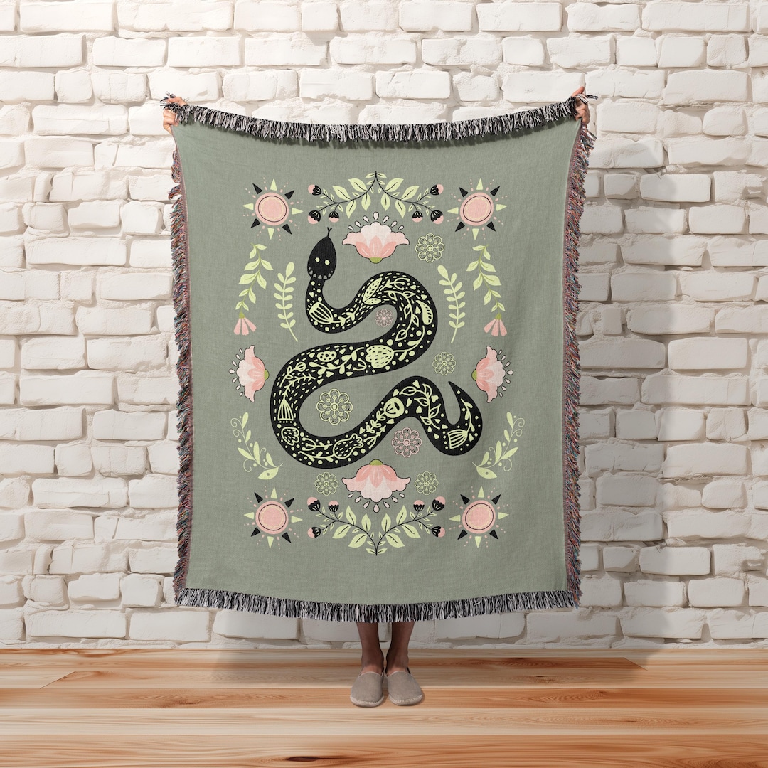 Scandinavian Folk Art Snake Blanket, Snake Decor, Woven Blanket ...