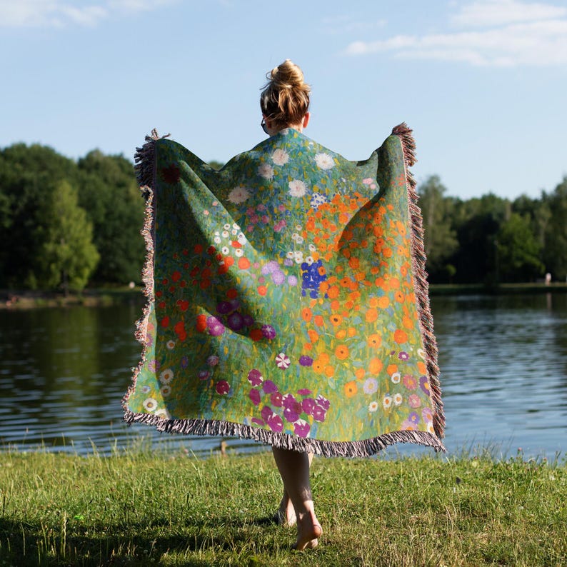 Gustav Klimt Flower Garden Woven Blanket, Woven Throw Blanket, Floral ...