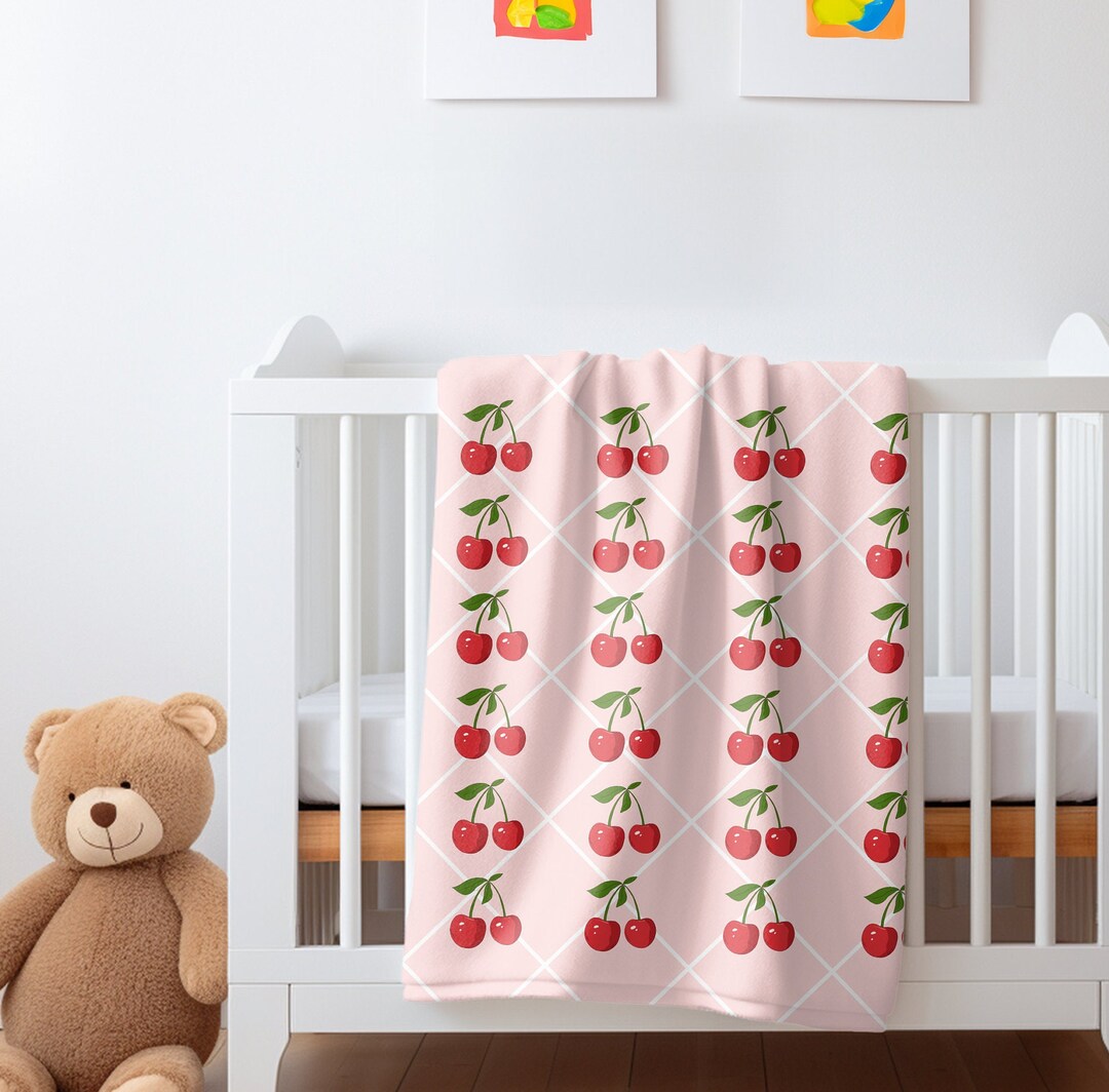 Pink Plaid Cherry Blanket, Cherry Plush Blanket, Cute Cherry Blanket ...