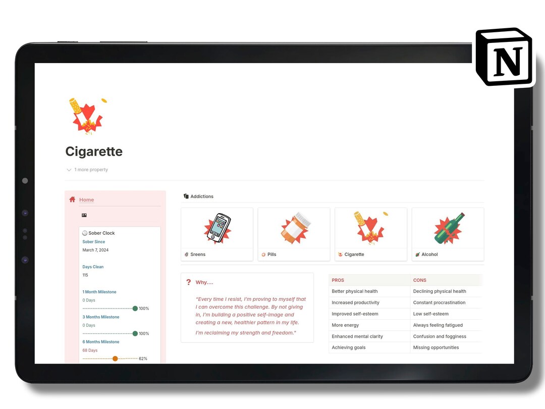 Addiction Recovery Notion Template - Etsy