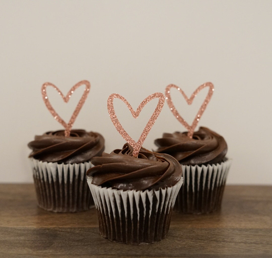 Heart Cupcake Toppers,glitter Heart Cupcake Toppers,bachelorette Heart ...
