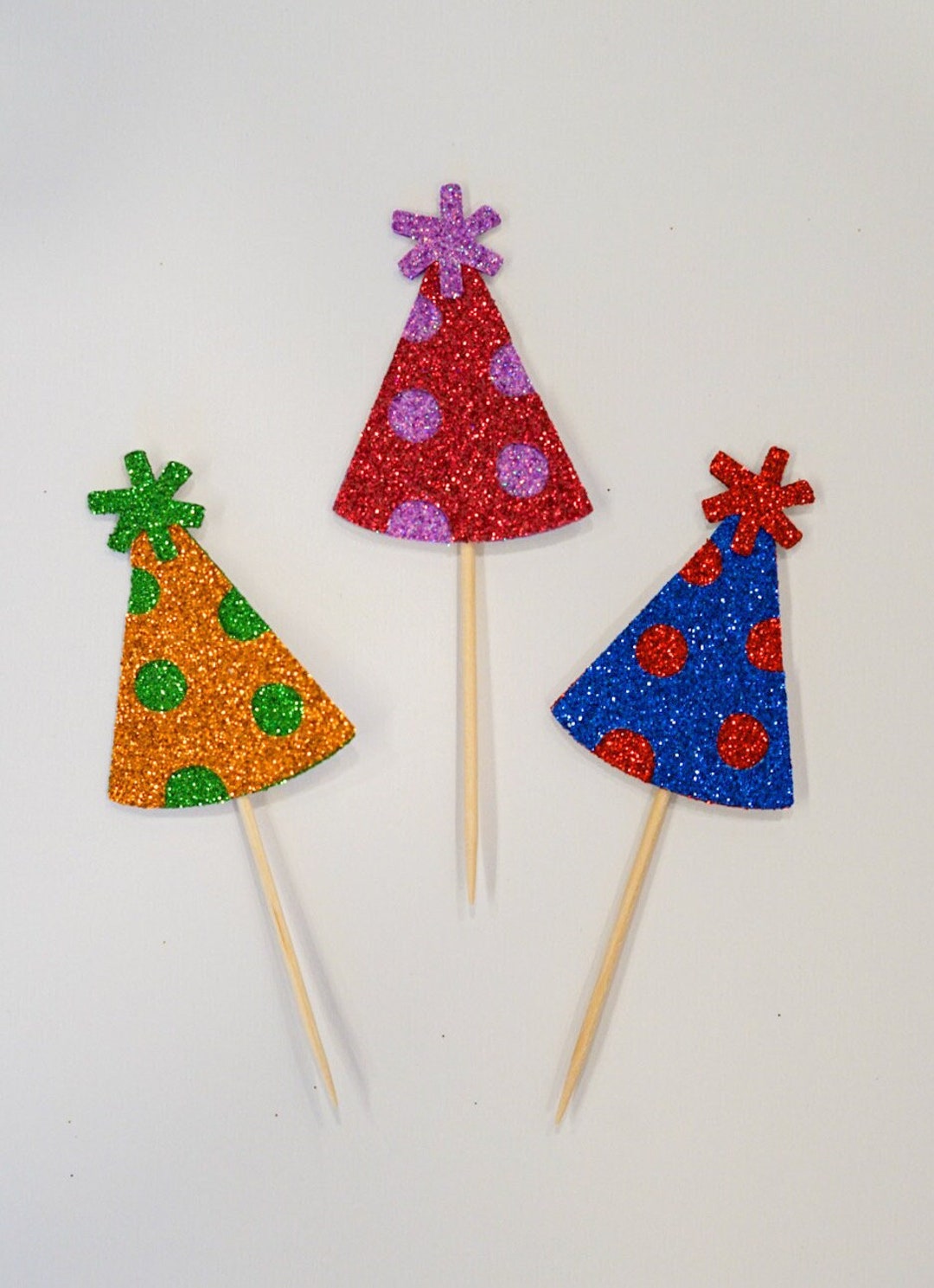 Party Hat Cupcake Toppers, Glitter Party Hat Cupcake Toppers, Birthday ...