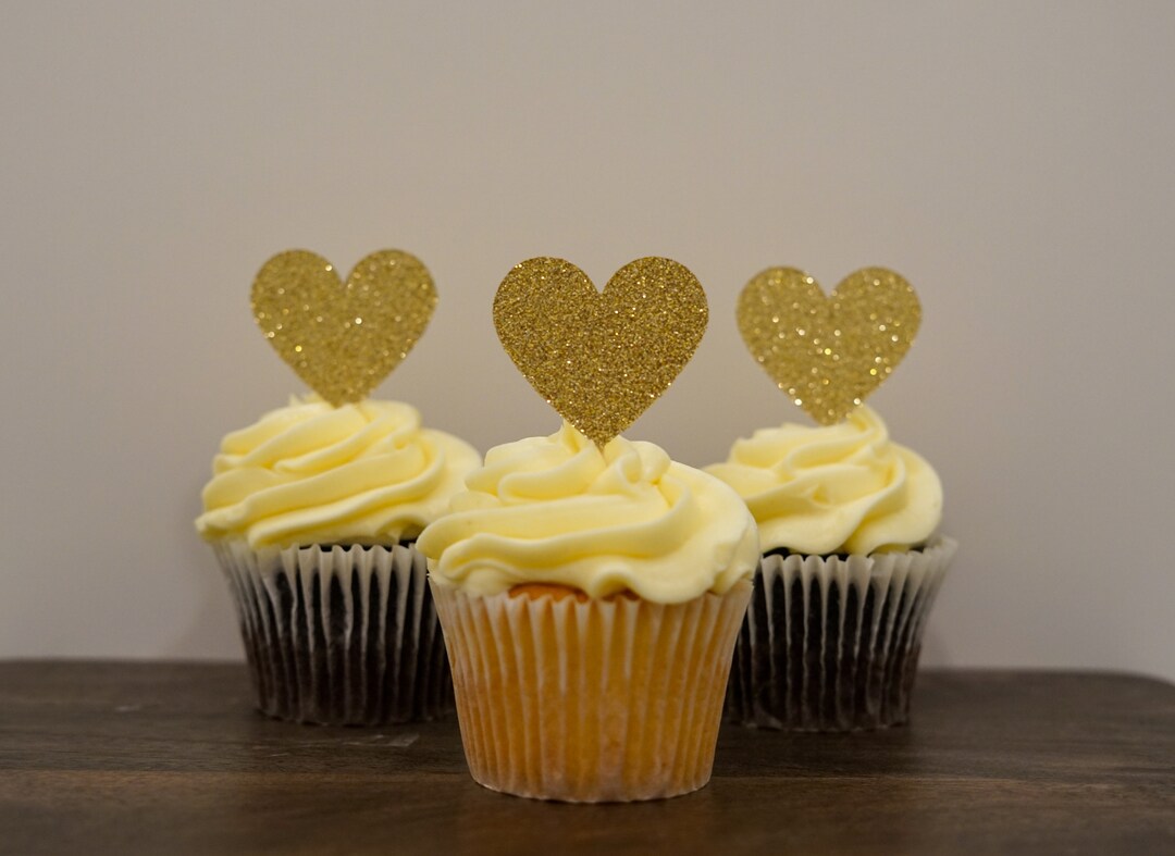 Heart Cupcake Toppers, Glitter Heart Cupcake Toppers, Bachelorette ...