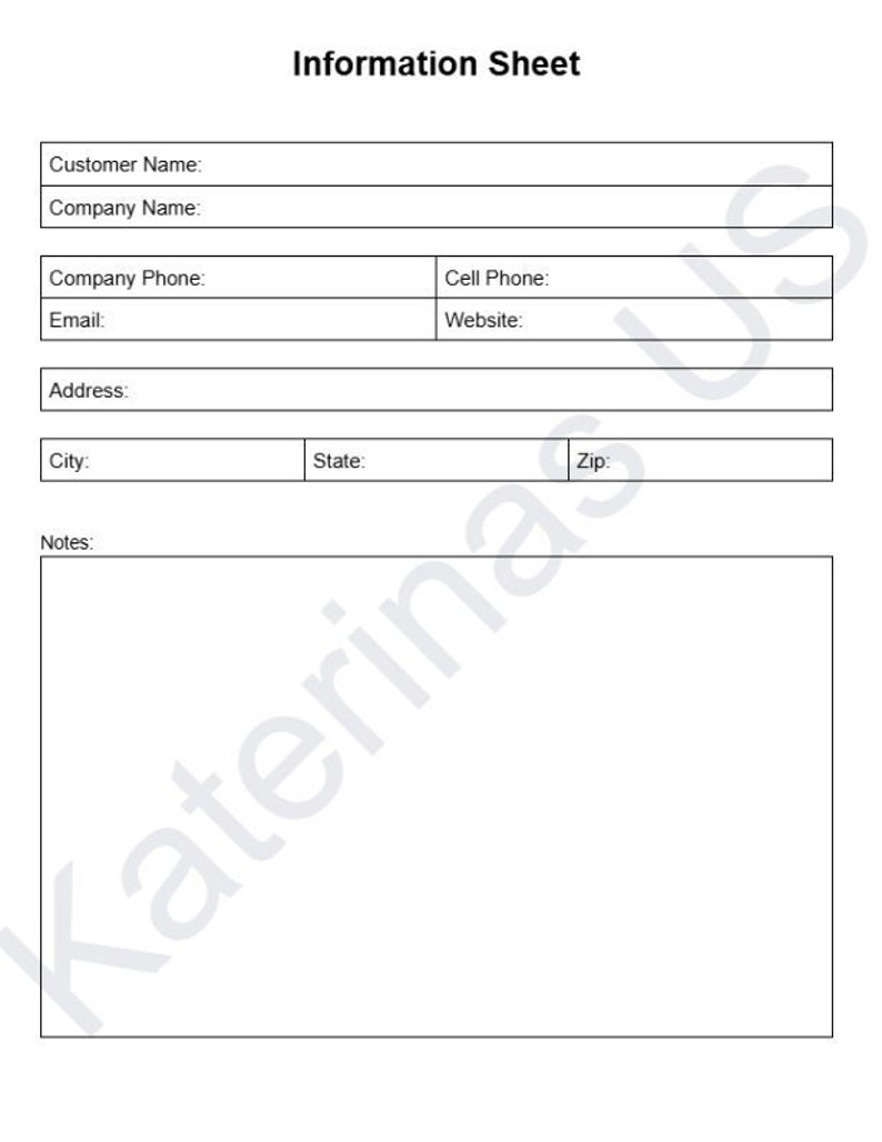 Customer Information Worksheet: Comprehensive Client Details Template ...