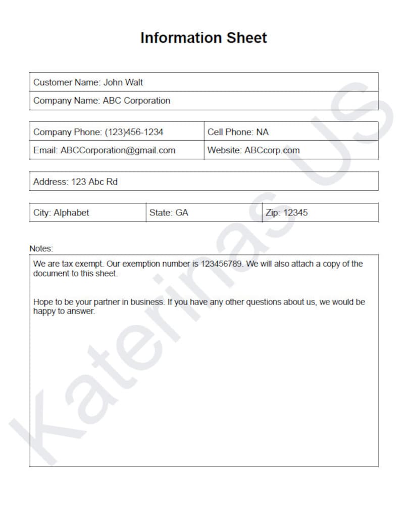 Customer Information Worksheet: Comprehensive Client Details Template ...