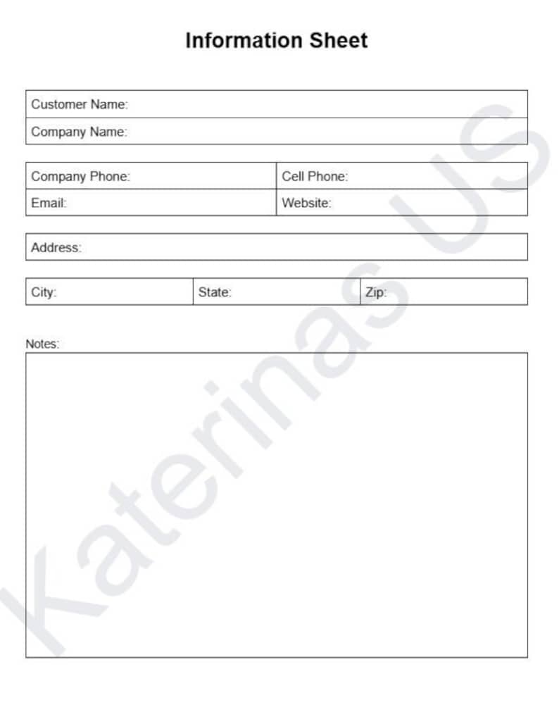 Customer Information Worksheet: Comprehensive Client Details Template ...