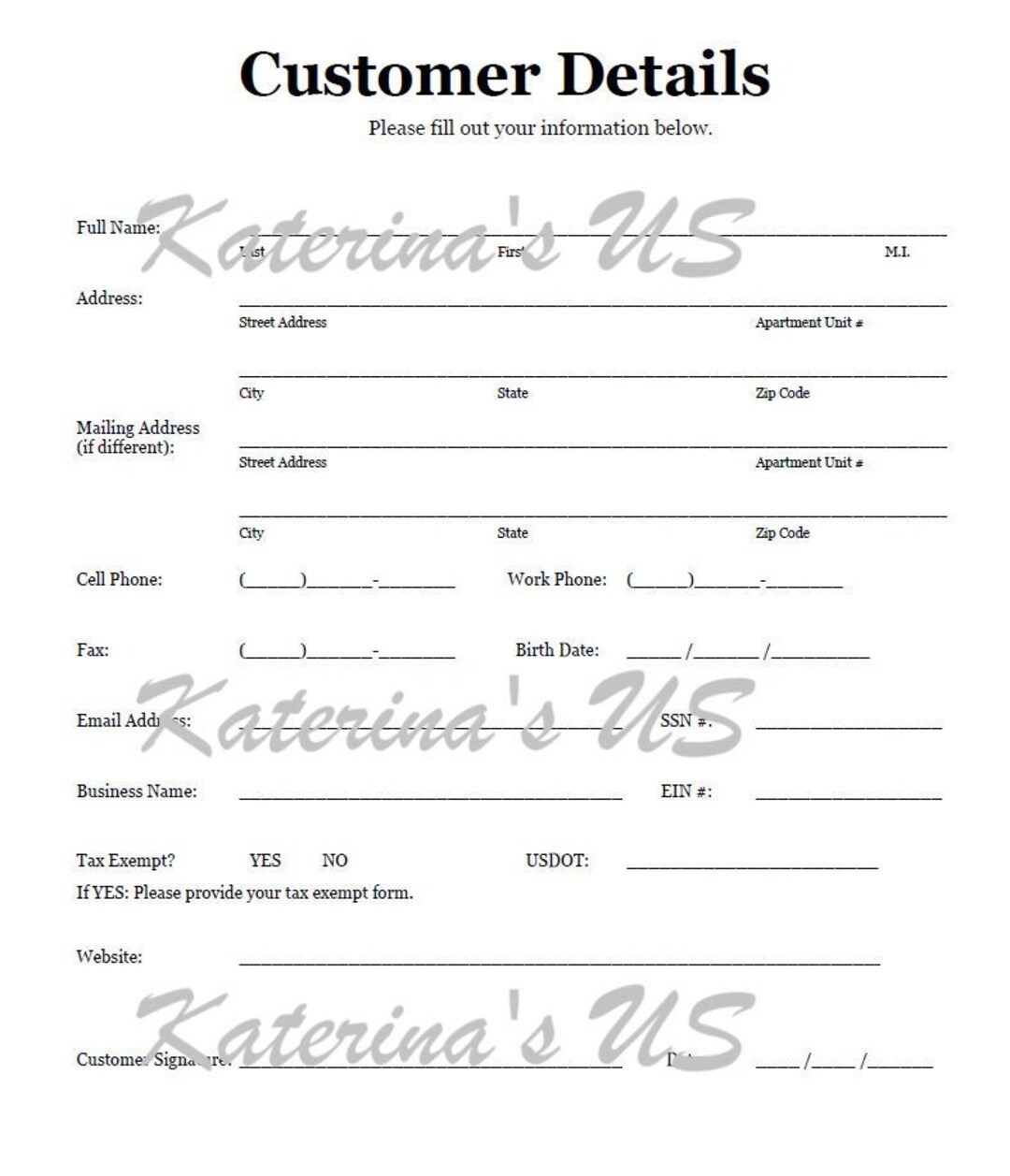 Employee & Customer Detail Sheets - Printable and Editable PDF ...