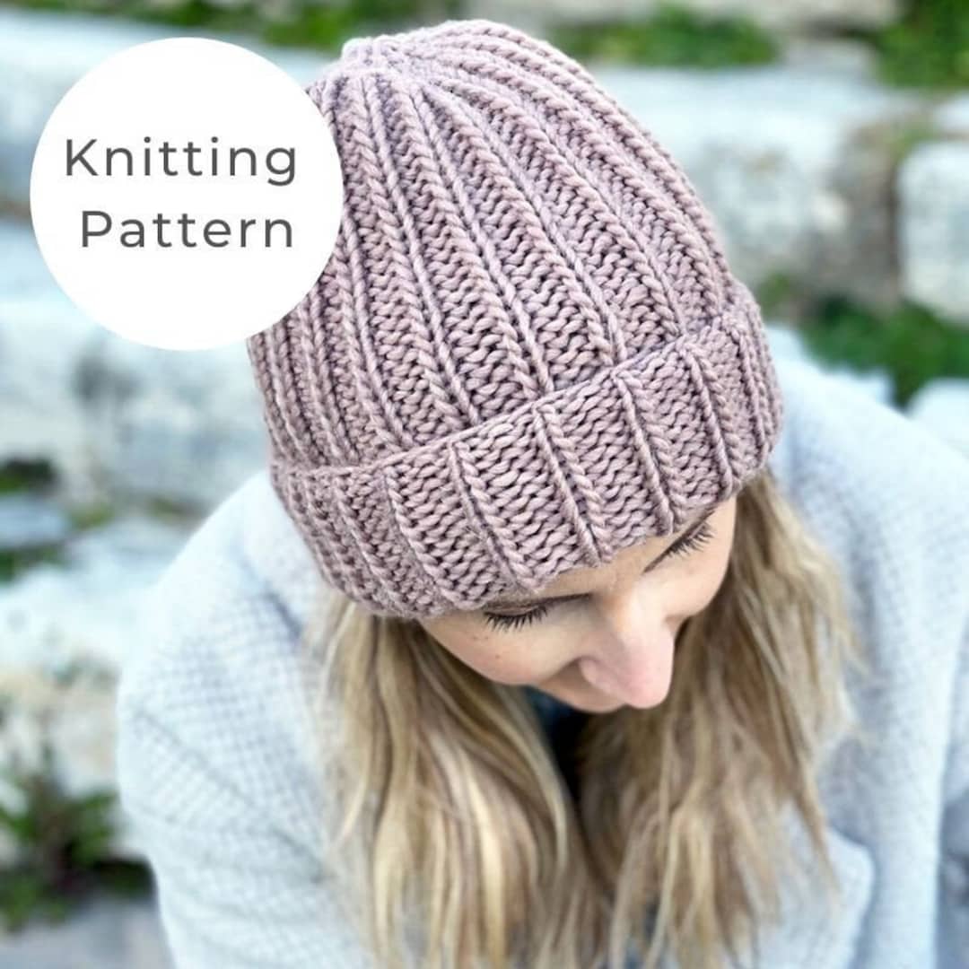 Beginner Beanie Hat Knitting Pattern, Beanie Knit on Straight Needles ...
