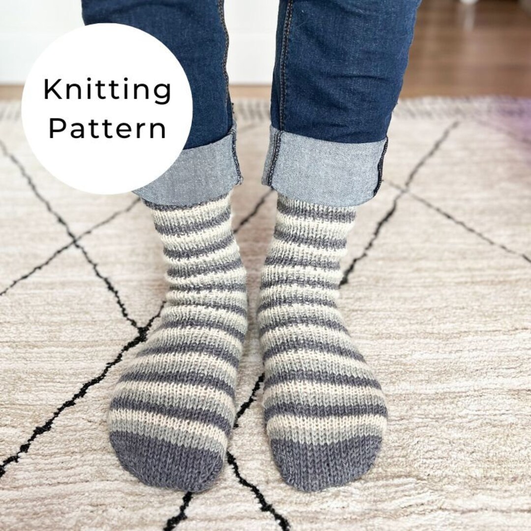 Striped Socks Knitting Pattern (6 Sizes), Sock Knitting Pattern ...