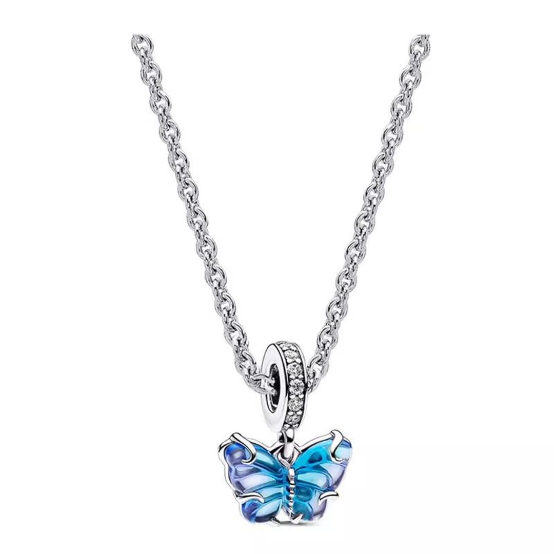 Pandora Blue Murano Glass Butterfly Dangle Charm Necklace Set - Etsy