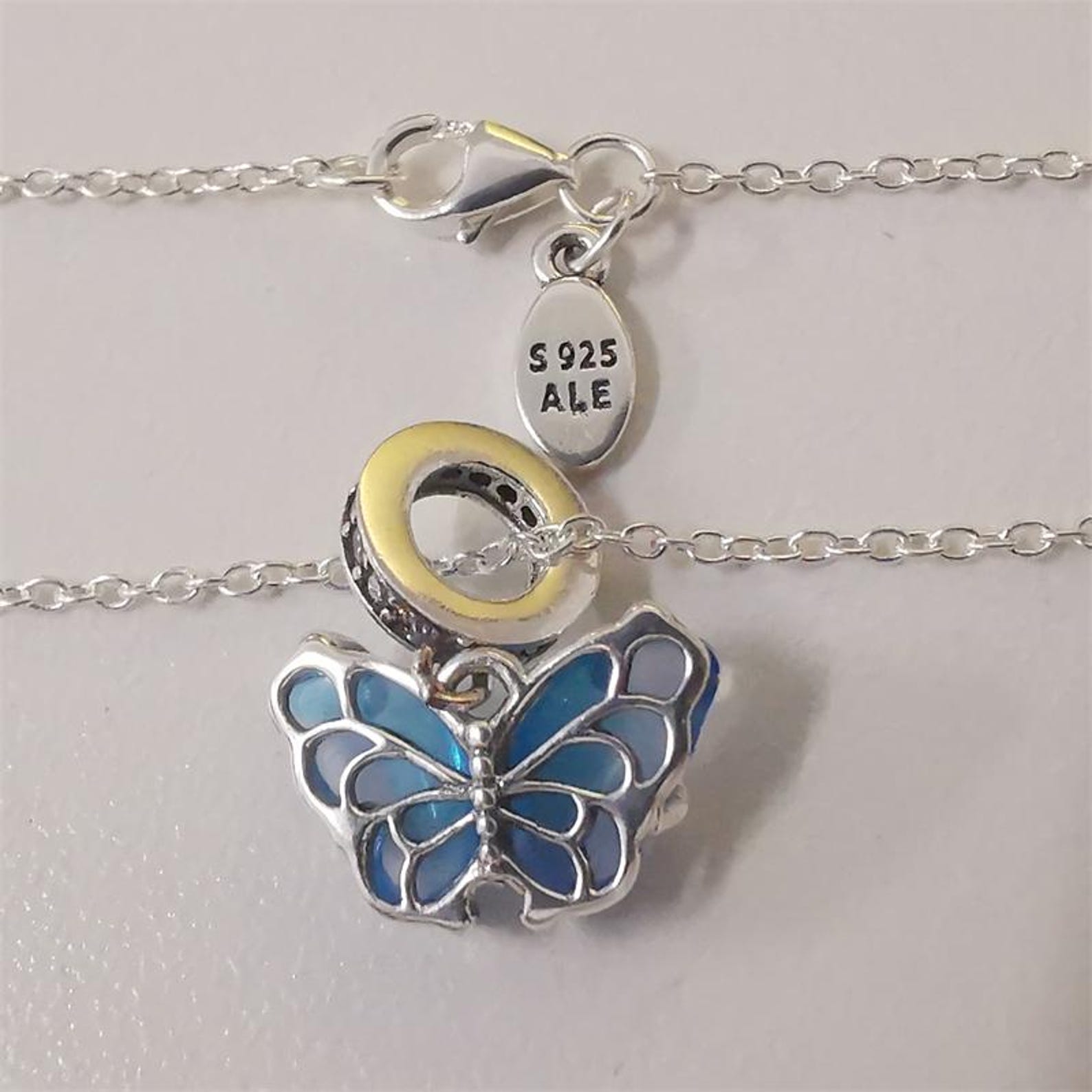 Pandora Blue Murano Glass Butterfly Dangle Charm Necklace Set - Etsy