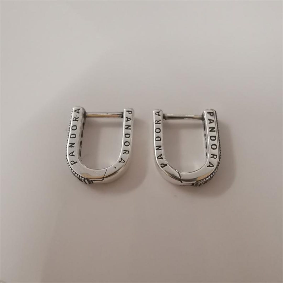 Pandora 925 Logo Pavé U-shaped Hoops Earrings - Etsy