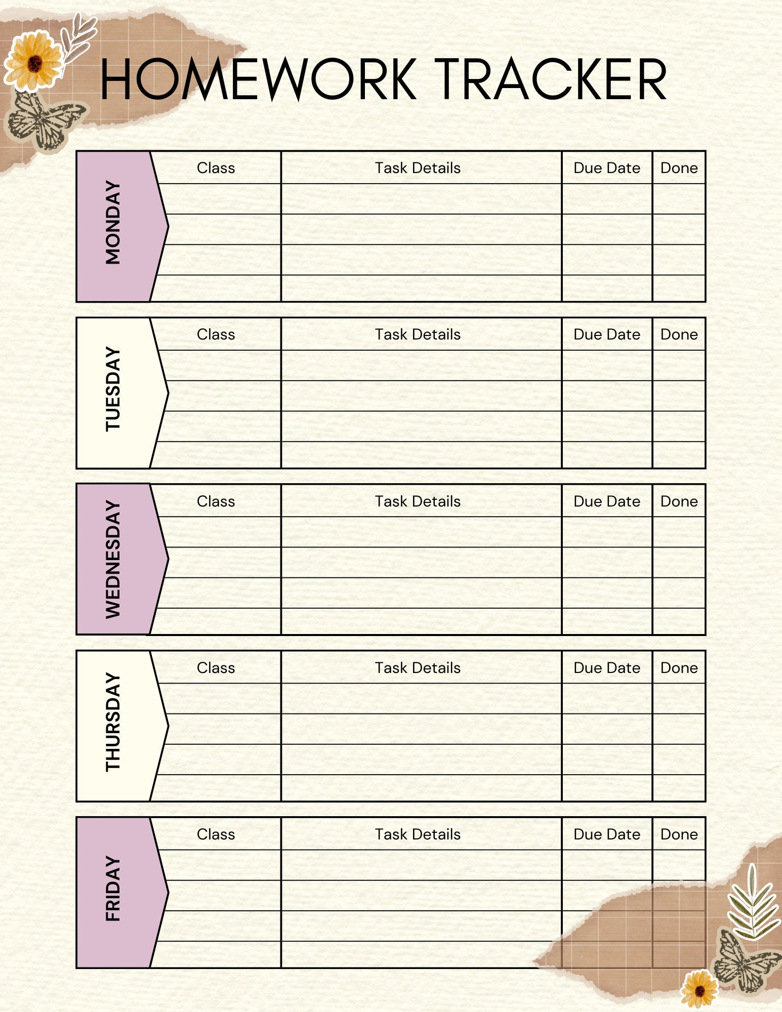 Aesthetic Homework Tracker Planner - Etsy