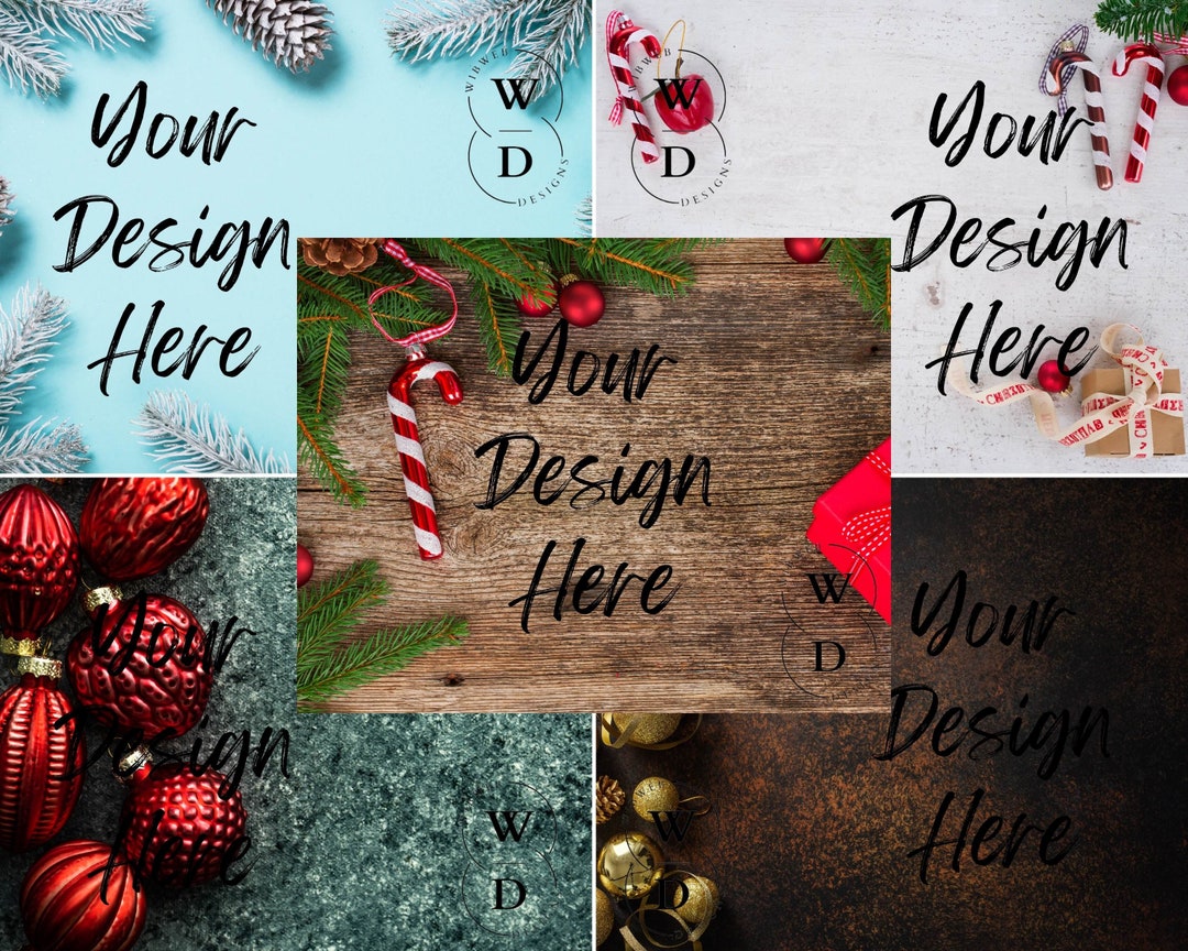 5 Christmas Digital Background Flatlay Bundle, Christmas Product ...