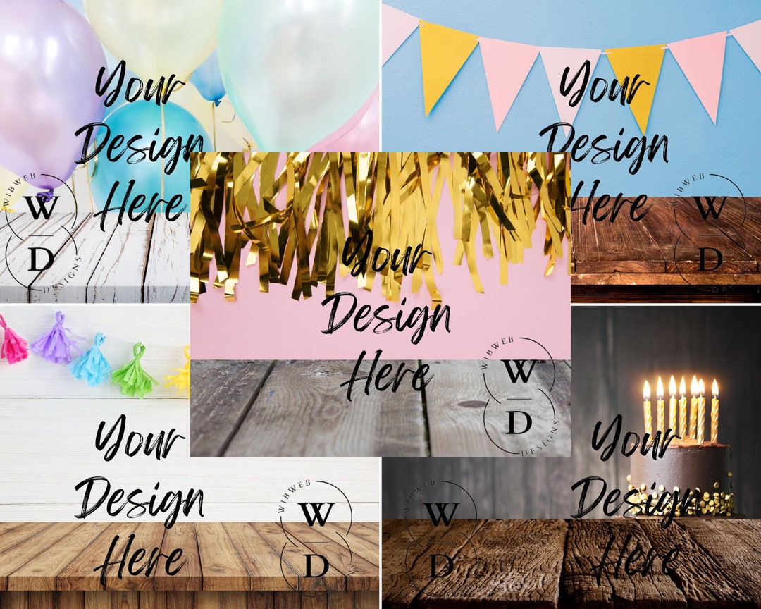 5 Birthday Mockups, Party Mockup Digital Background Bundle, Birthday ...