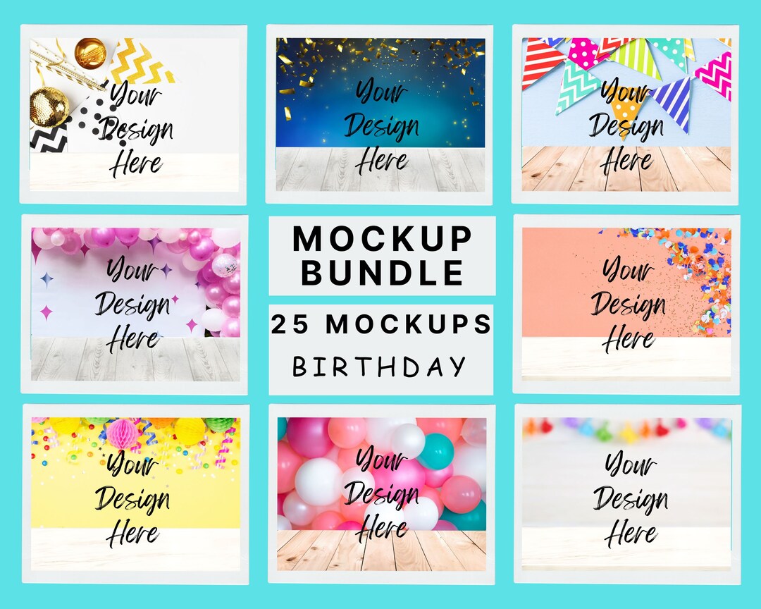25 Birthday Mockups, Birthday Digital Backgrounds Product Mockup Bundle ...