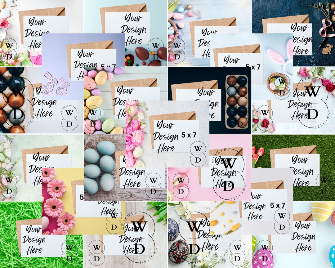 25 Easter Card Mockups, 5x7 Greeting Card Digital Backgrounds Product ...