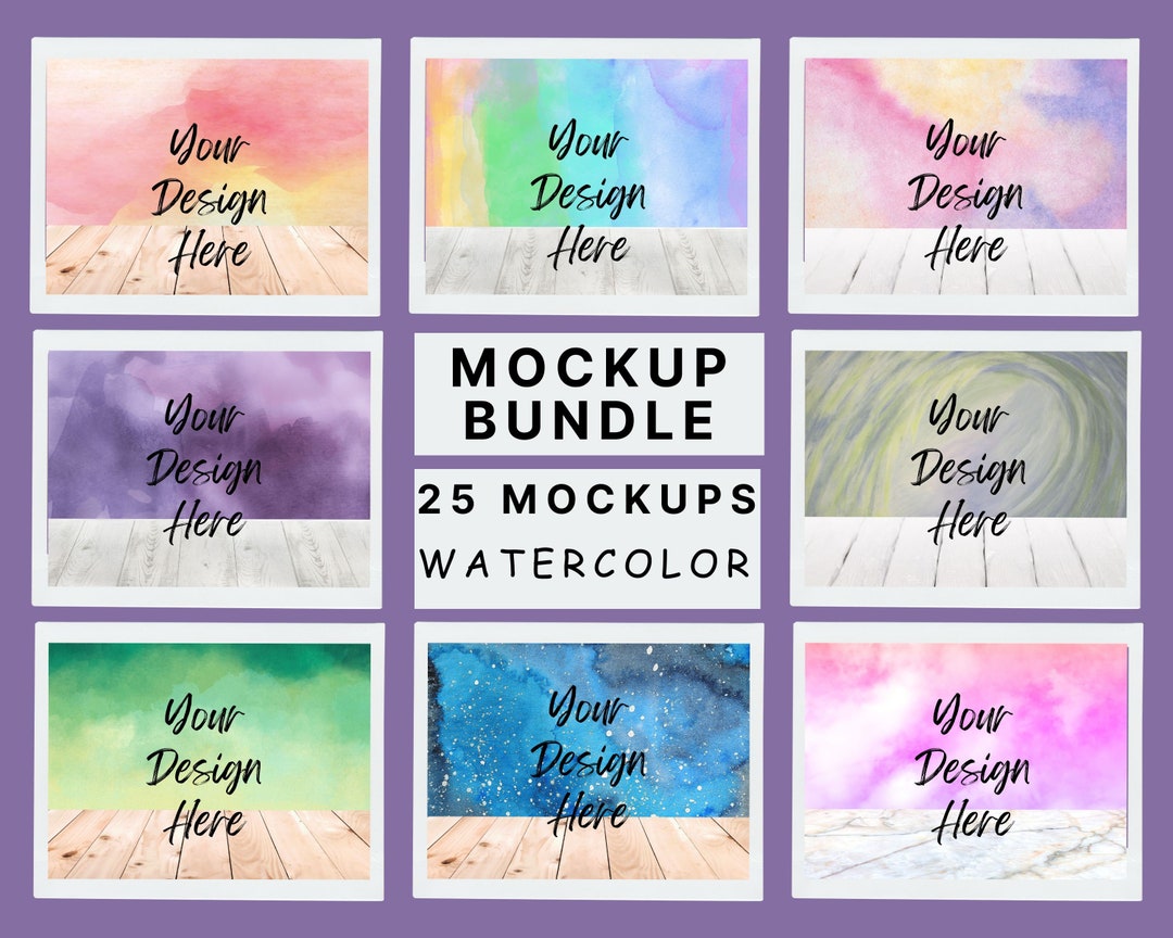 25 Watercolor Mockups, Watercolor Digital Backgrounds Product Mockup ...