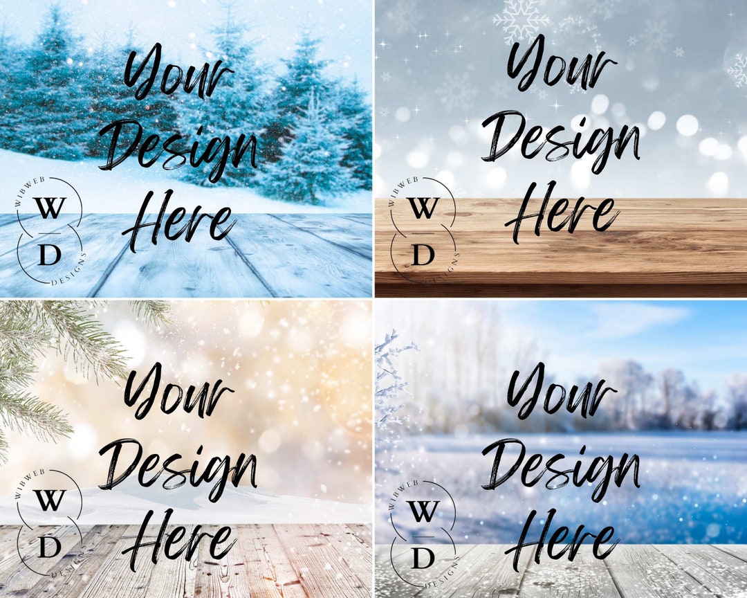 4 Winter Mockups, Winter Digital Backgrounds Product Mockup Bundle ...