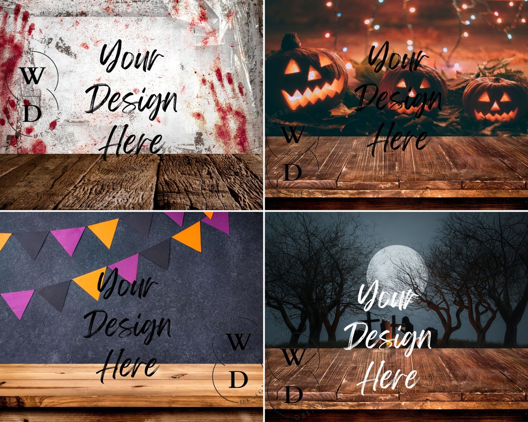 4 Halloween Mockups, Halloween Digital Backgrounds Product Mockup ...
