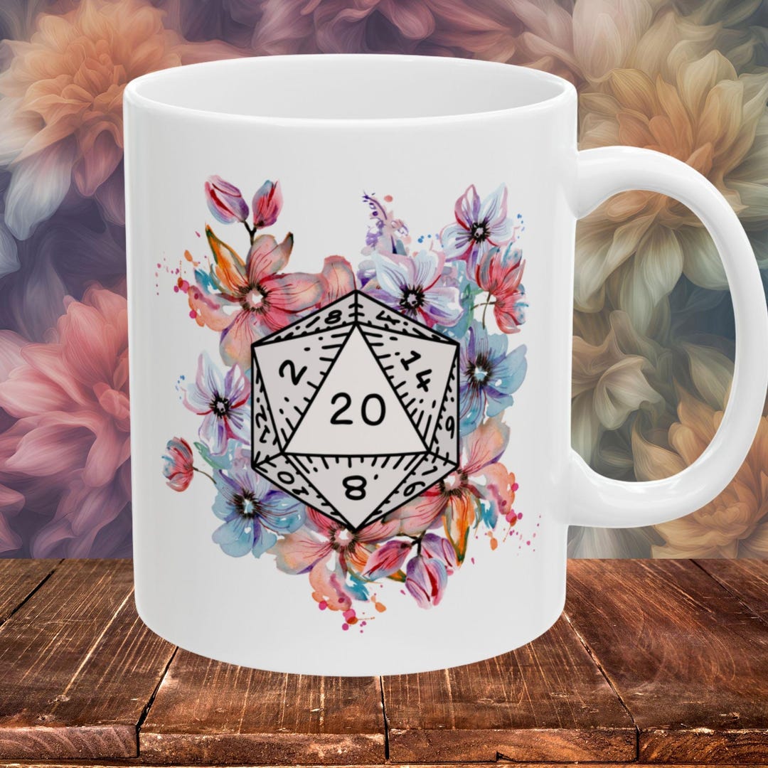 Floral D20 Coffee Mug: D&D Gamer Gift - Etsy