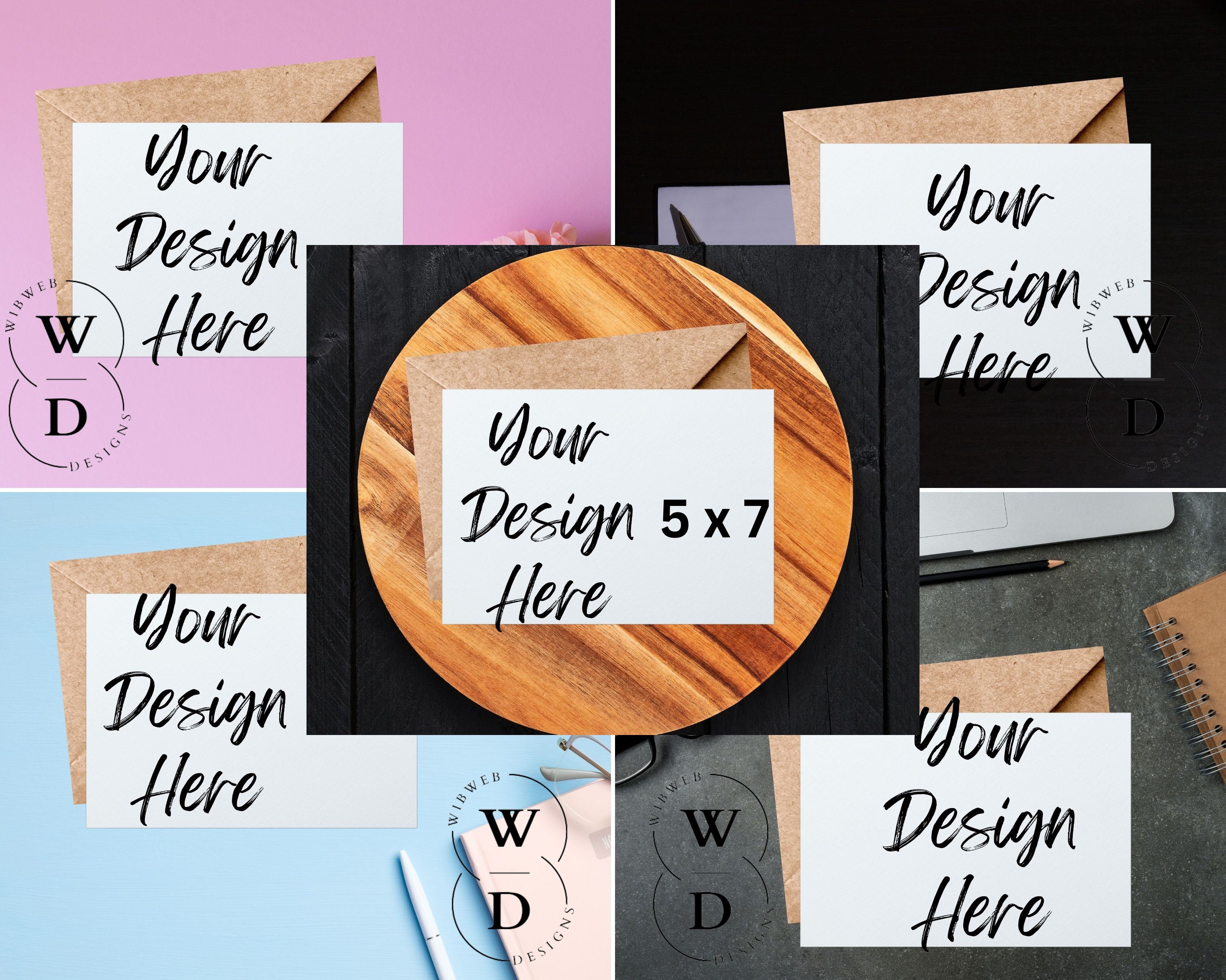 25 Card Mockups, 5x7 Greeting Card Digital Backgrounds Product Mockup ...