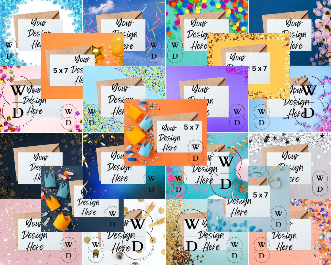 25 Party Card Mockups, 5x7 Greeting Card Digital Backgrounds Product ...
