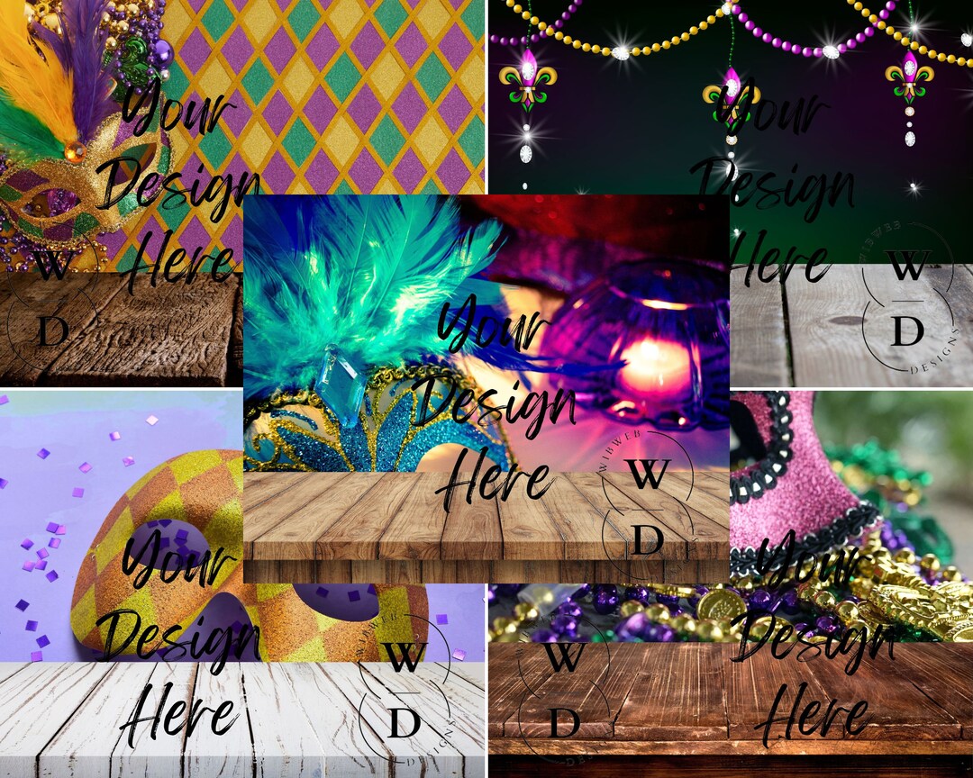 5 Mardi Gras Mockups, Mardi Gras Digital Backgrounds Product Mockup ...