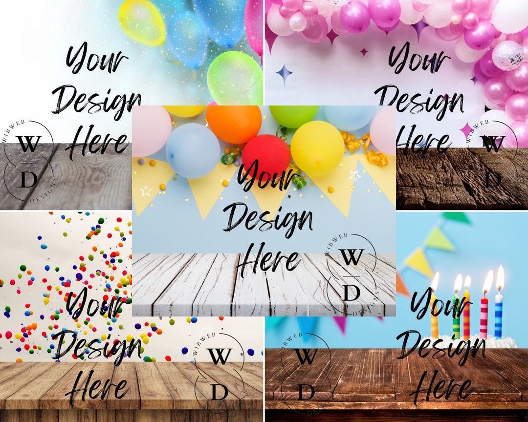 5 Birthday Mockup, Birthday Digital Backgrounds Bundle, Birthday Party ...