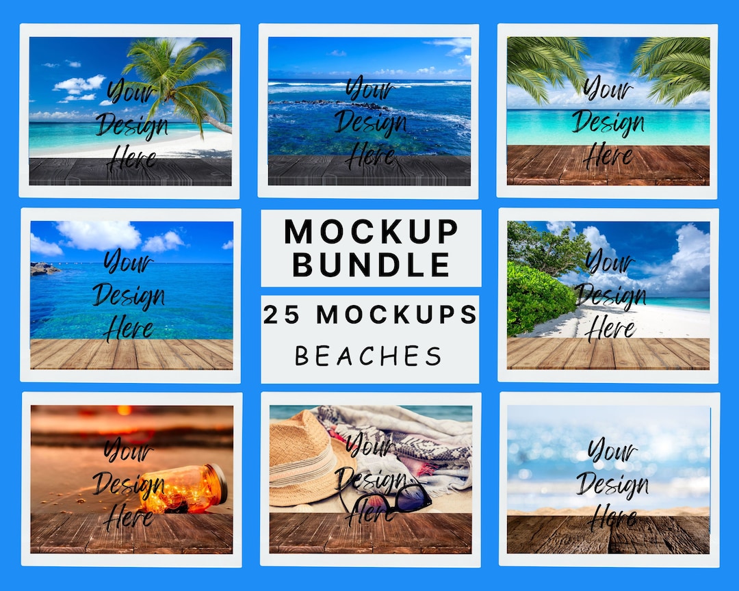 25 Beach Mockups, Beach Digital Backgrounds Product Mockup Bundle ...