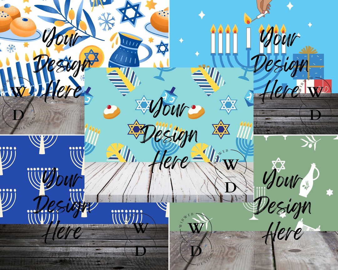 5 Hanukkah Mockups, Hanukkah Digital Background Product Mockup Bundle ...