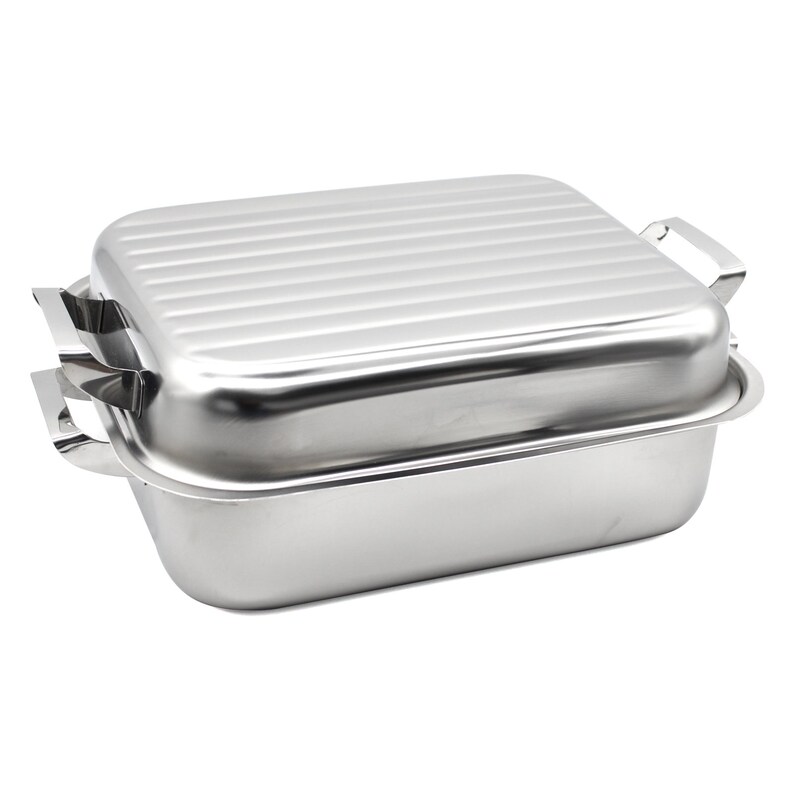 2 in 1 Stainless Steel Roasting Trays Pan Tin Oven Cooking or Barbecue ...