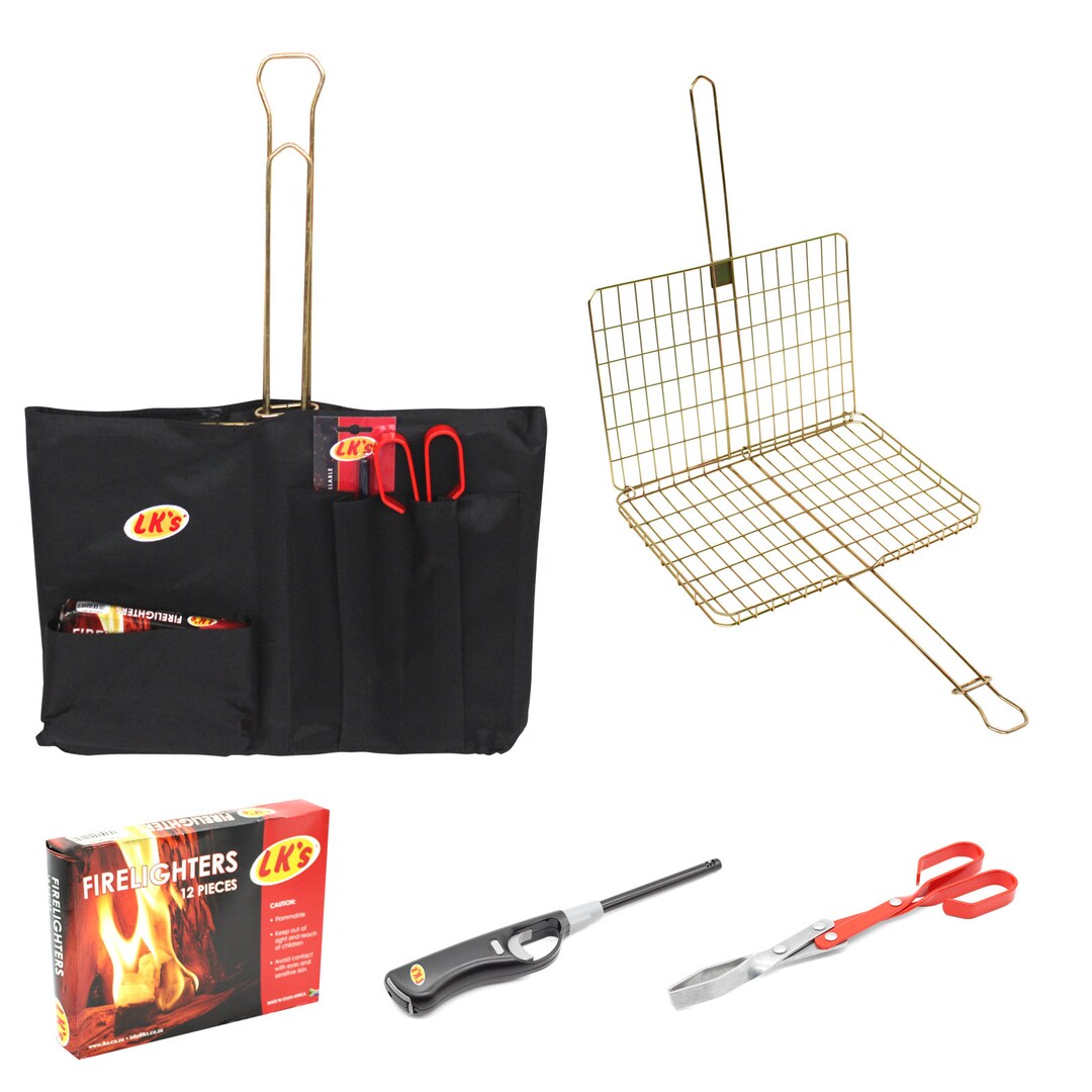 Braai Set Sliding Handle Cooking Grid BBQ Tongs Barbecue Fire Lighter ...
