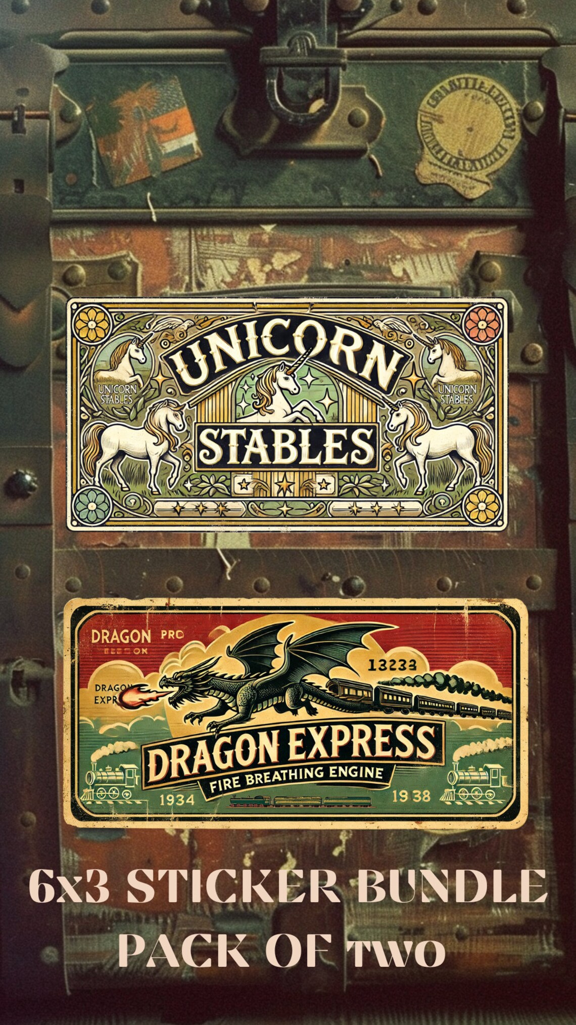 STICKER BUNDLES- Vintage Steamer Trunk Labels- Magic Travel Vinyl Kiss ...