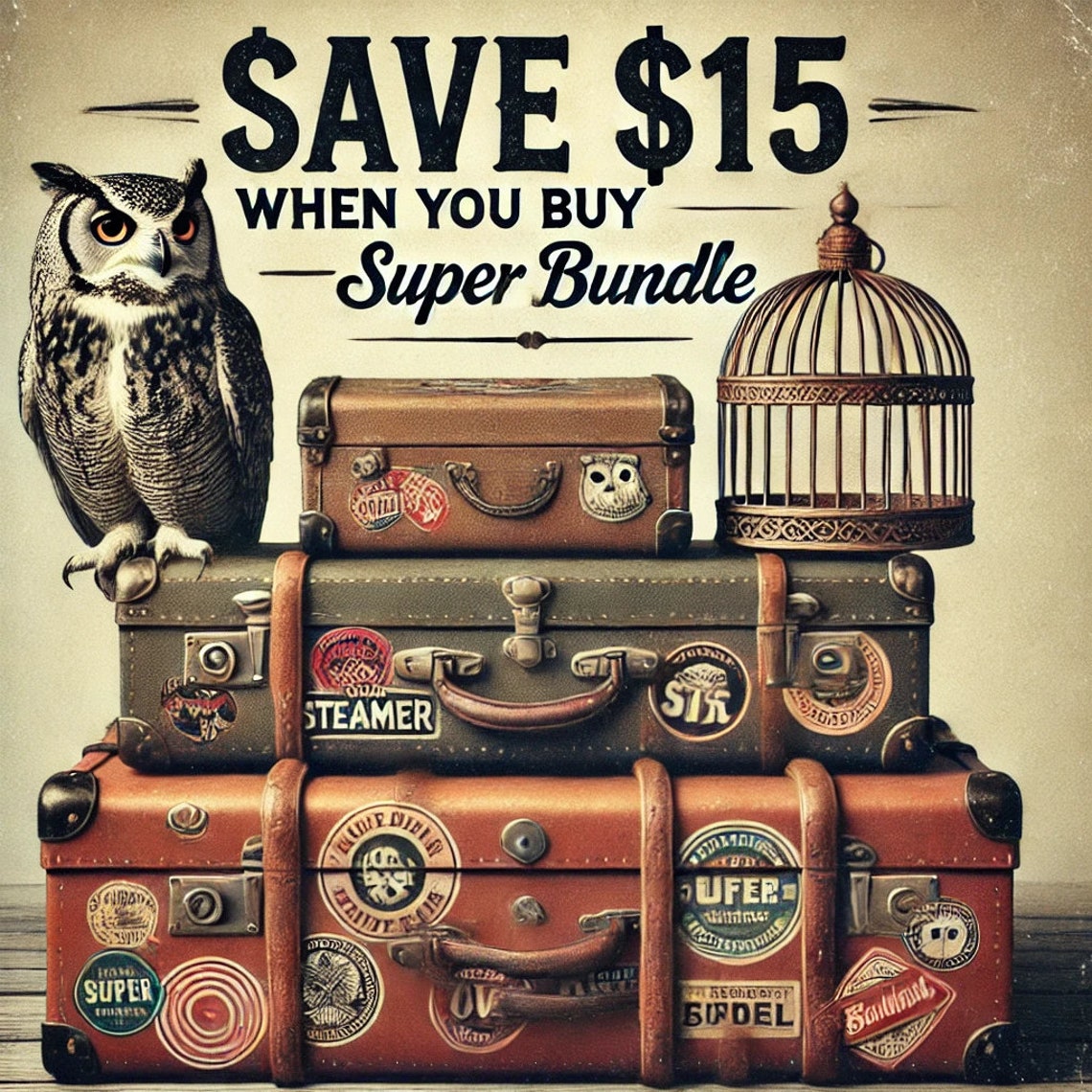 STICKER BUNDLES- Vintage Steamer Trunk Labels- Magic Travel Vinyl Kiss ...