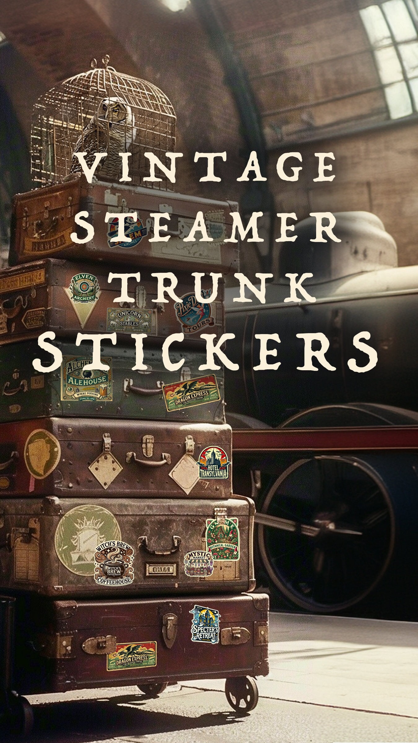 STICKER BUNDLES Vintage Steamer Trunk Labels Magic Travel Vinyl Kiss ...