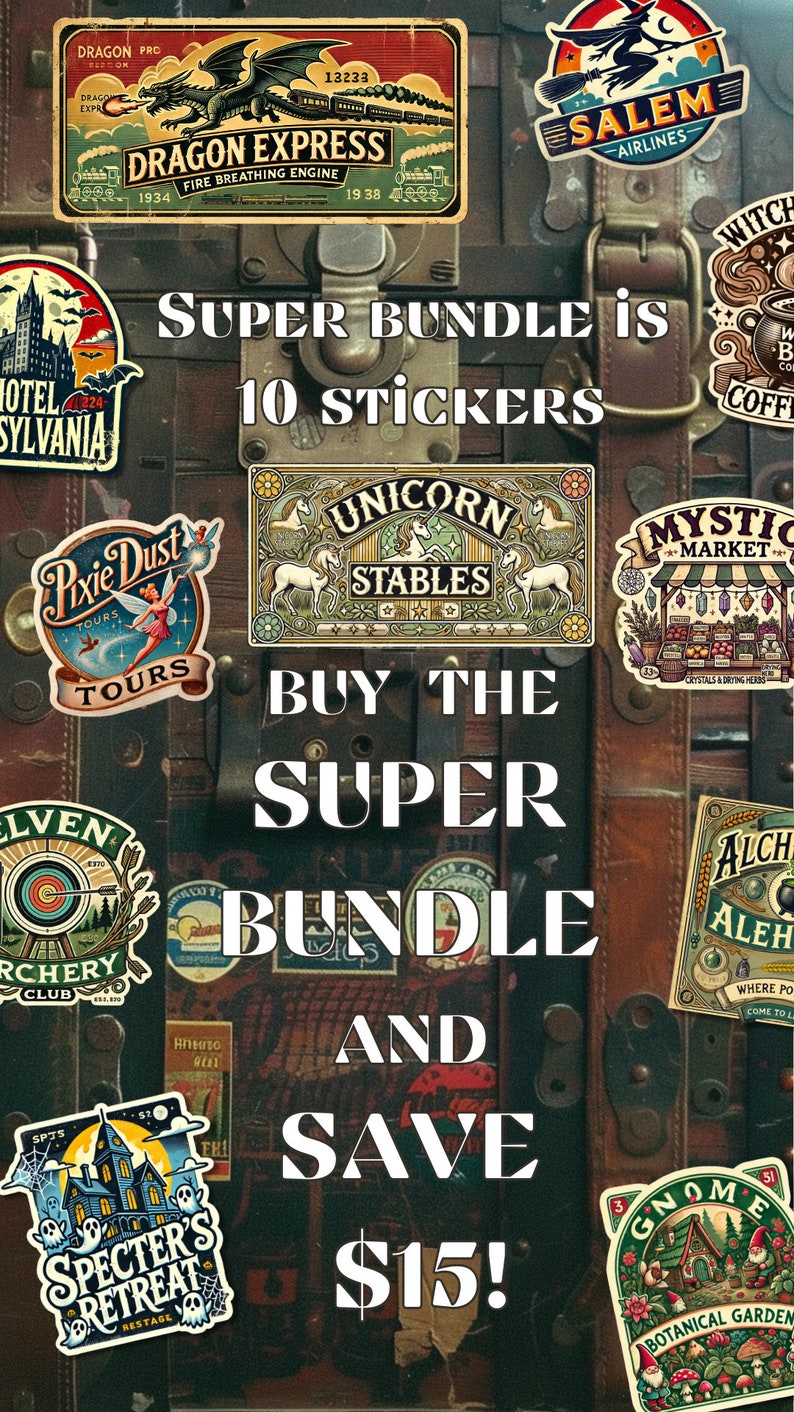 STICKER BUNDLES Vintage Steamer Trunk Labels Magic Travel Vinyl Kiss ...