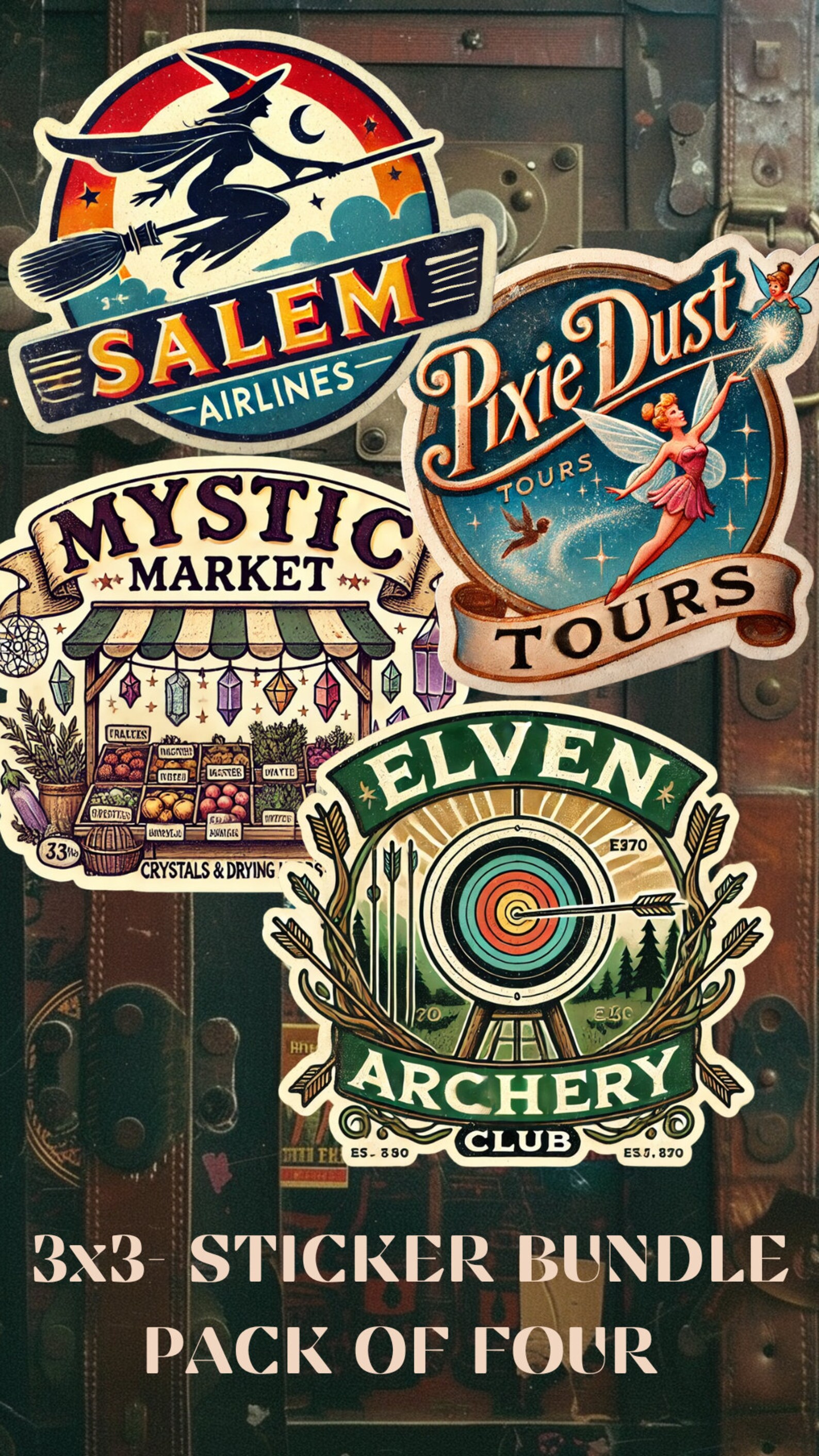 STICKER BUNDLES Vintage Steamer Trunk Labels Magic Travel Vinyl Kiss ...