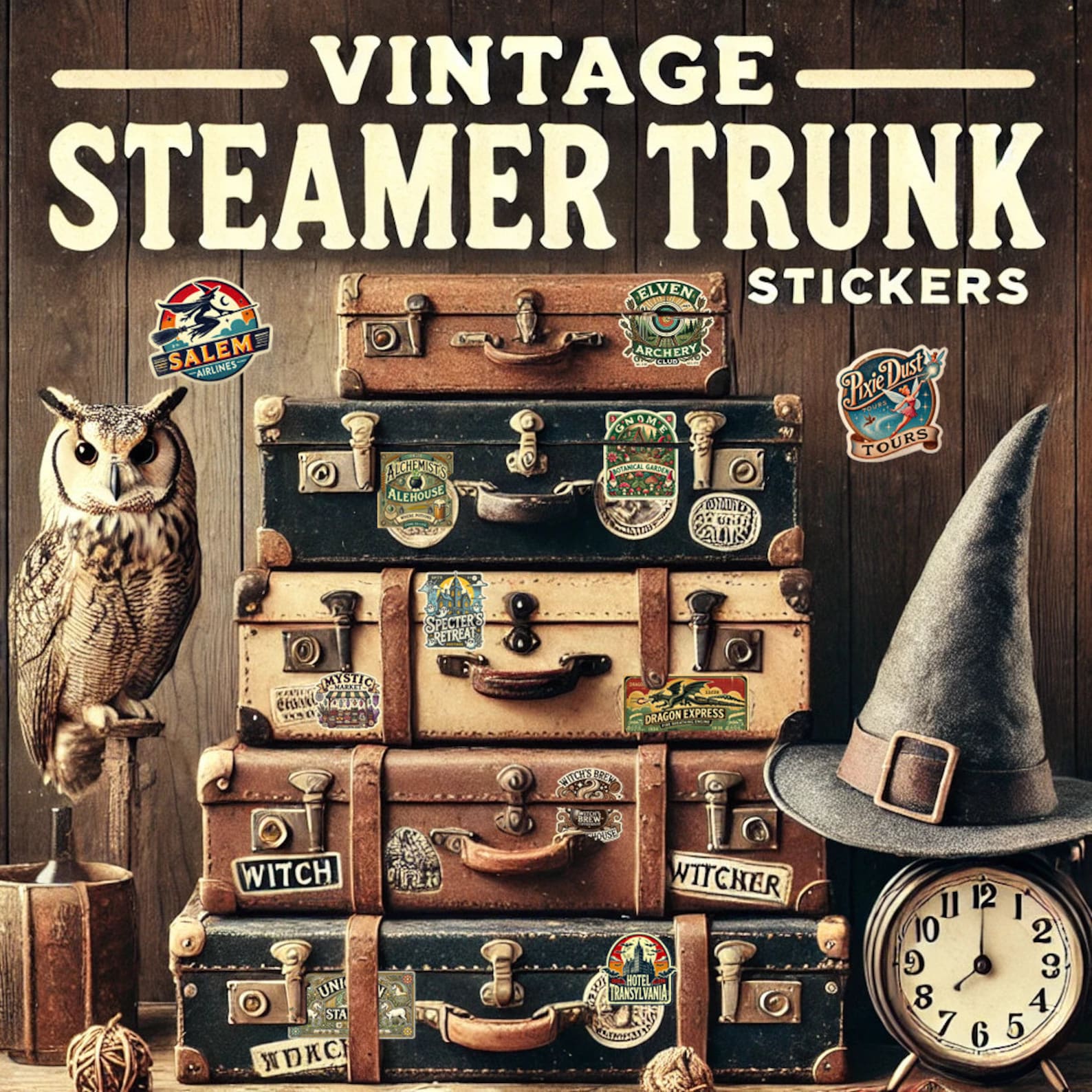 STICKER BUNDLES Vintage Steamer Trunk Labels Magic Travel Vinyl Kiss ...