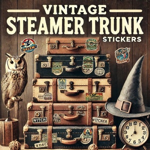 STICKER BUNDLES- Vintage Steamer Trunk Labels- Magic Travel Vinyl Kiss ...