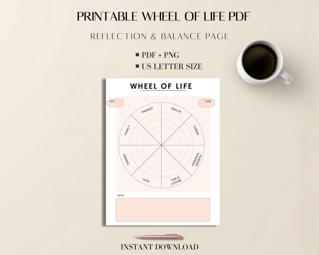 Printable Wheel of Life PDF + PNG | Reflection & Balance Page | US ...
