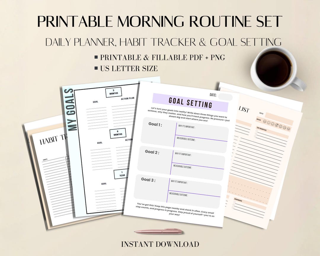 Productivity Pack Printable: Daily Planner, Habit Tracker, Goal Tracker ...