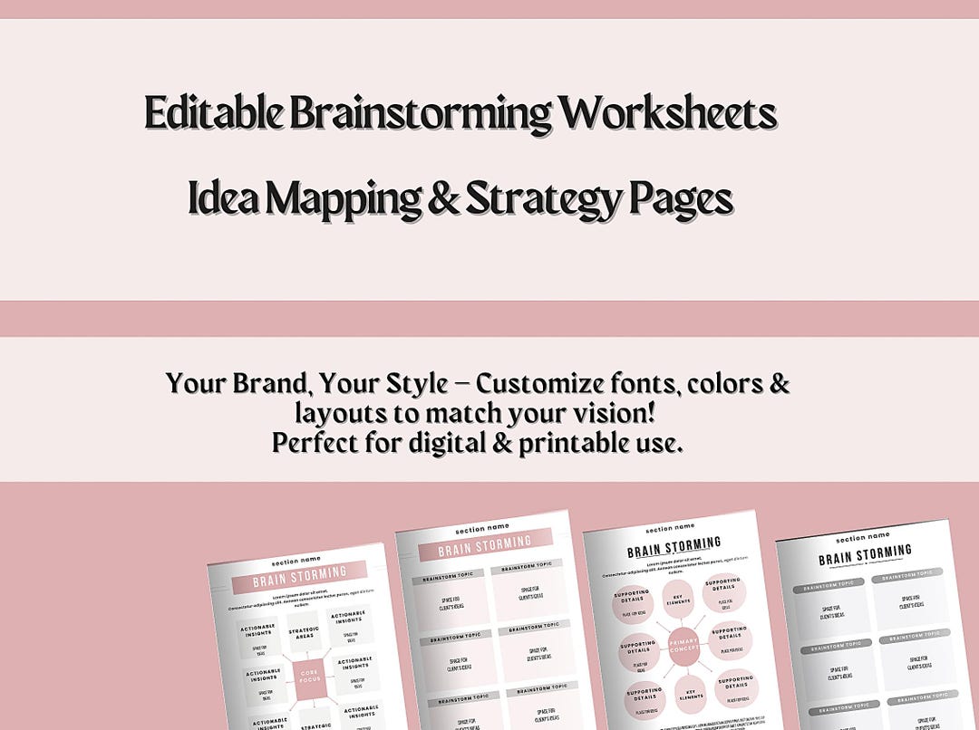 Editable Brainstorming Worksheets | Idea Mapping & Strategy Pages ...
